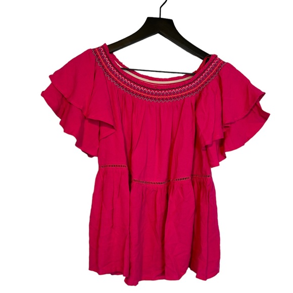 She + Sky | Tops | She Sky Barbie Pink Ruffle Blouse With Colorful ...